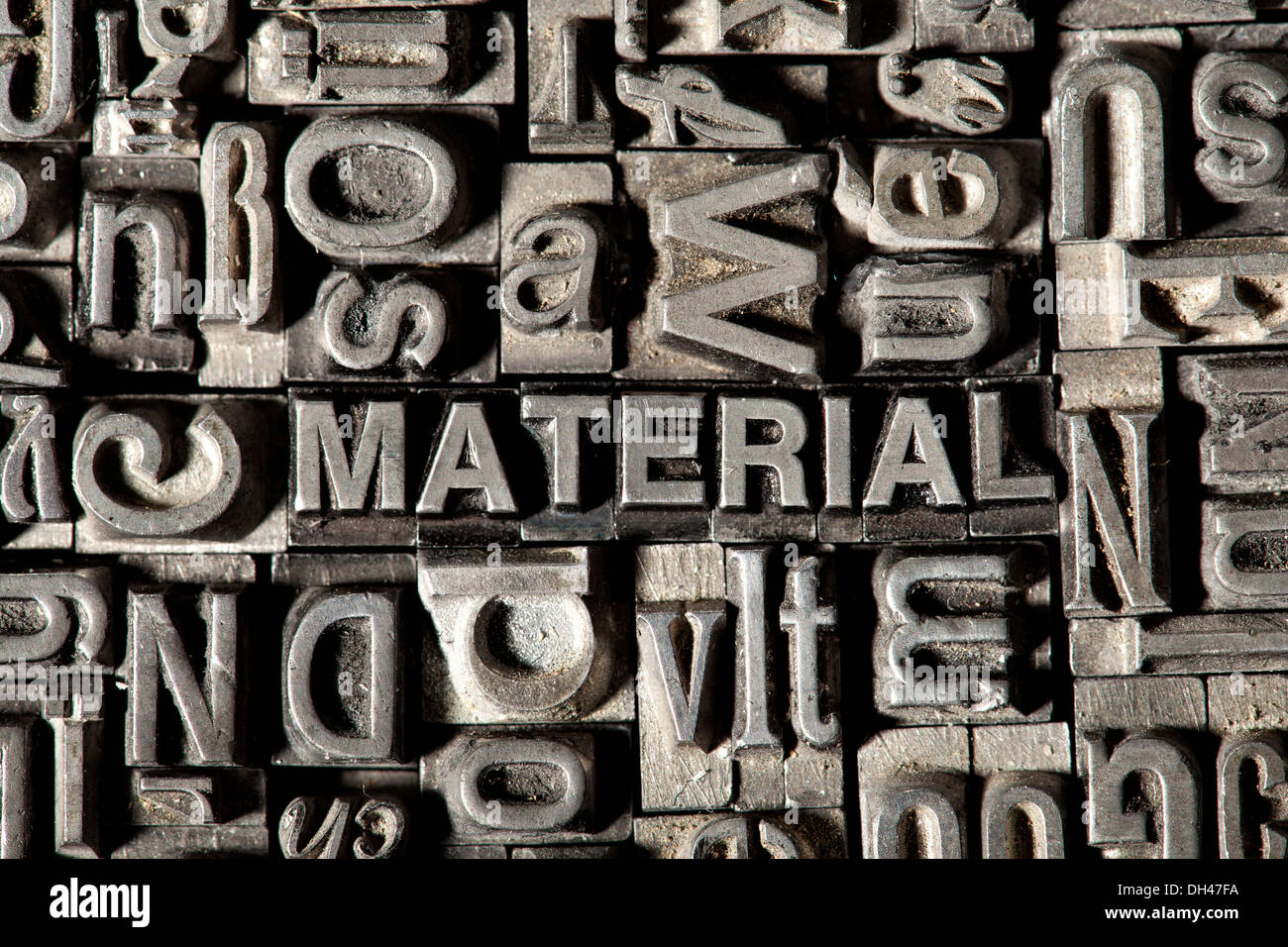 Old lead letters forming the word "MATERIAL Stock Photo - Alamy