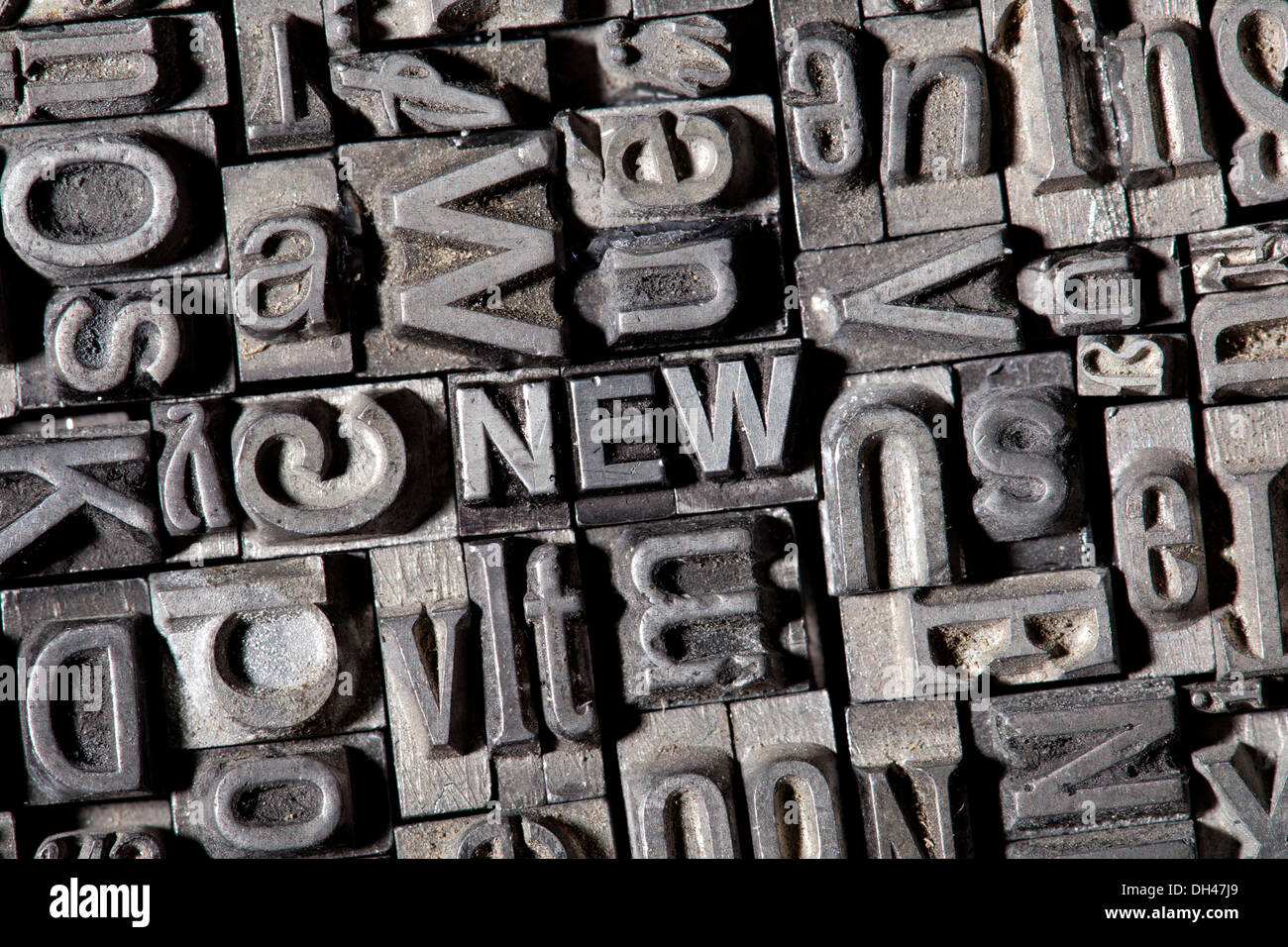Old lead letters forming the word "NEW" Stock Photo - Alamy
