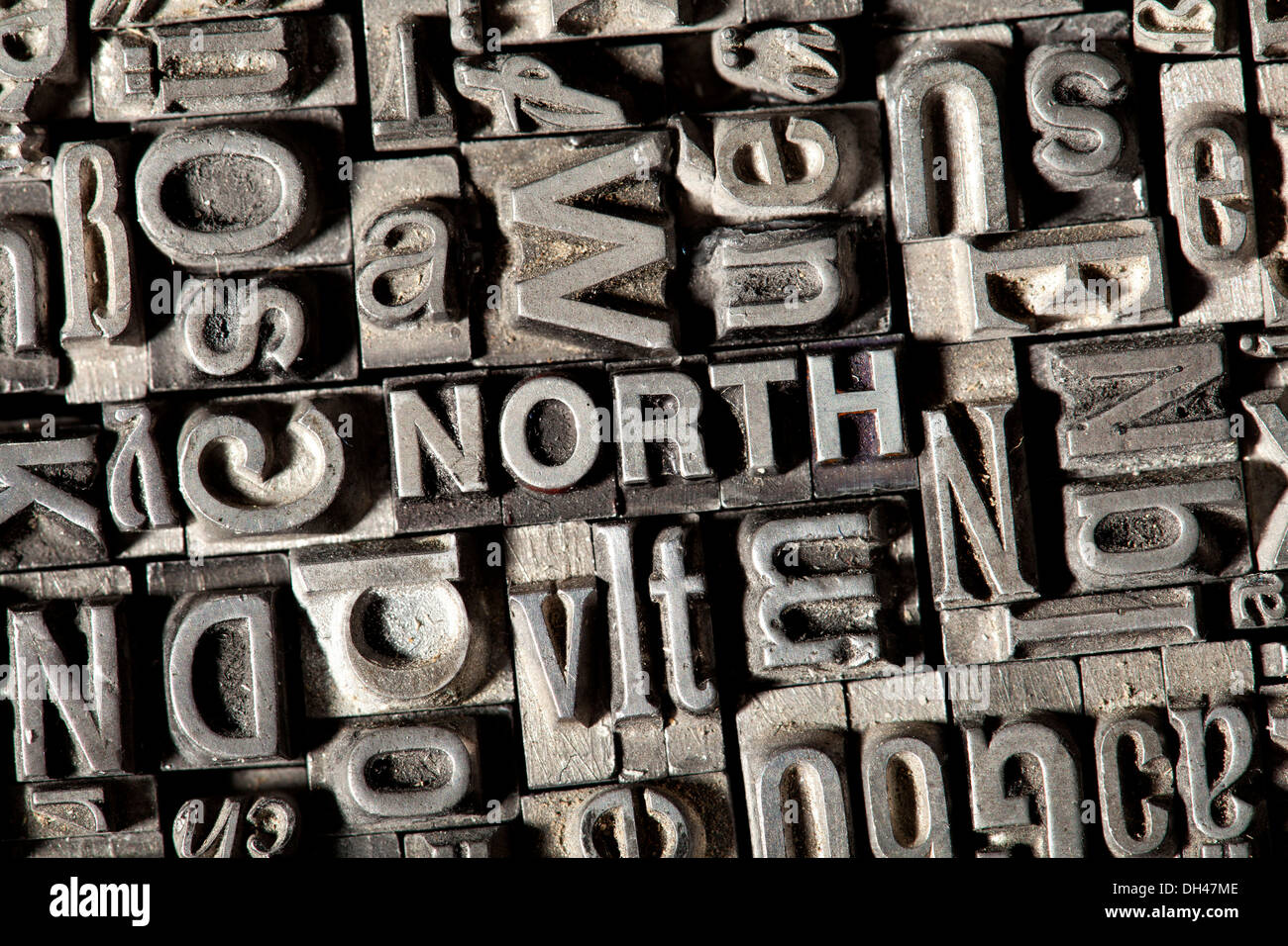 Old lead letters forming the word NORTH Stock Photo - Alamy
