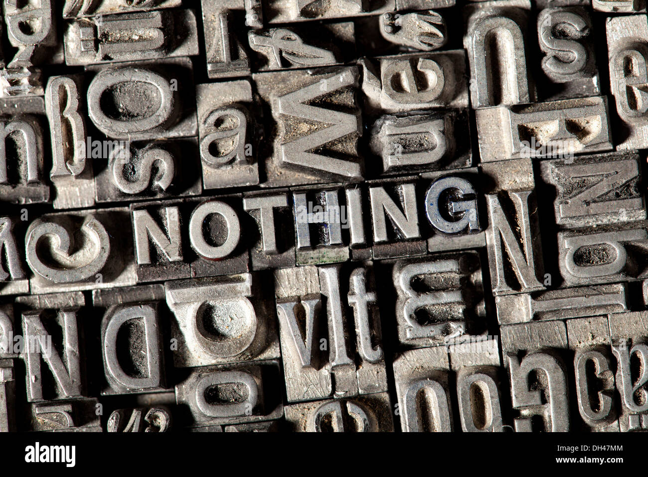Old lead letters forming the word NOTHING Stock Photo - Alamy