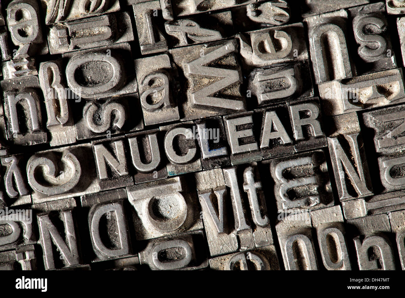 Old lead letters forming the word NUCLEAR Stock Photo - Alamy