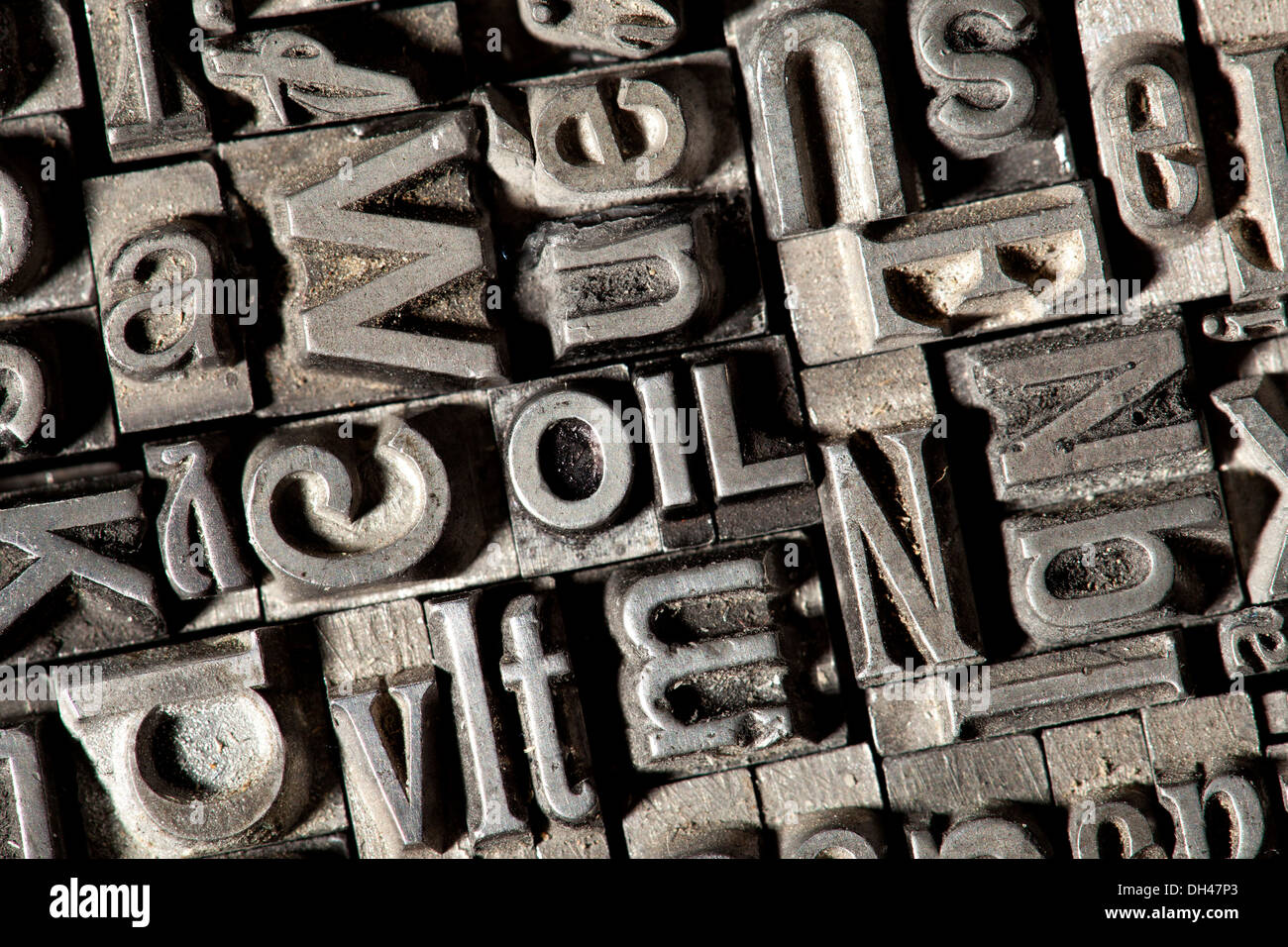 Old lead letters forming the word OIL Stock Photo - Alamy
