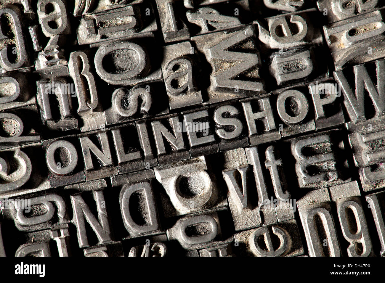 Old lead letters forming the word ONLINE SHOP Stock Photo - Alamy