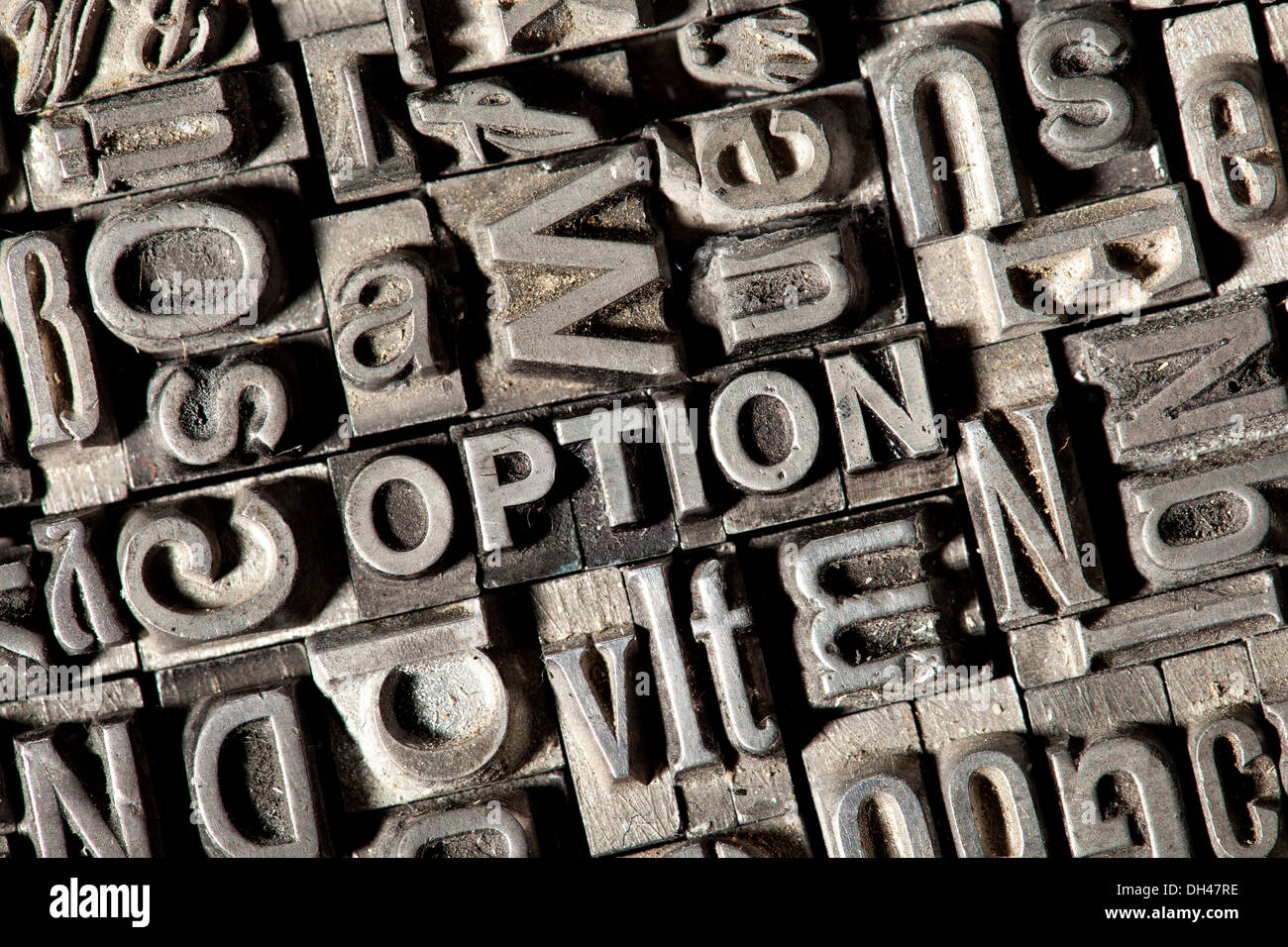 Old lead letters forming the word OPTION Stock Photo - Alamy