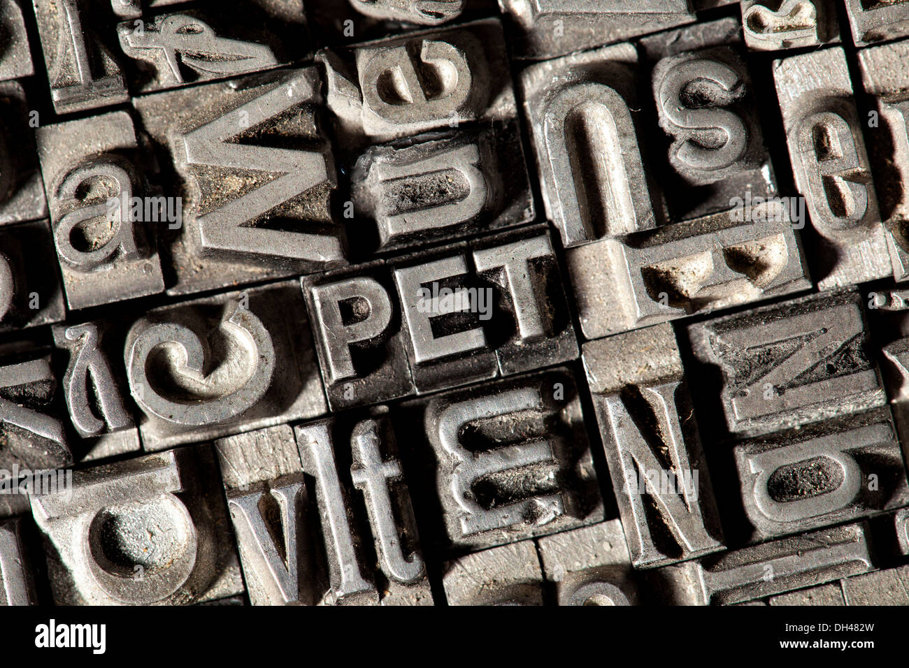 Old lead letters forming the word "PET Stock Photo - Alamy