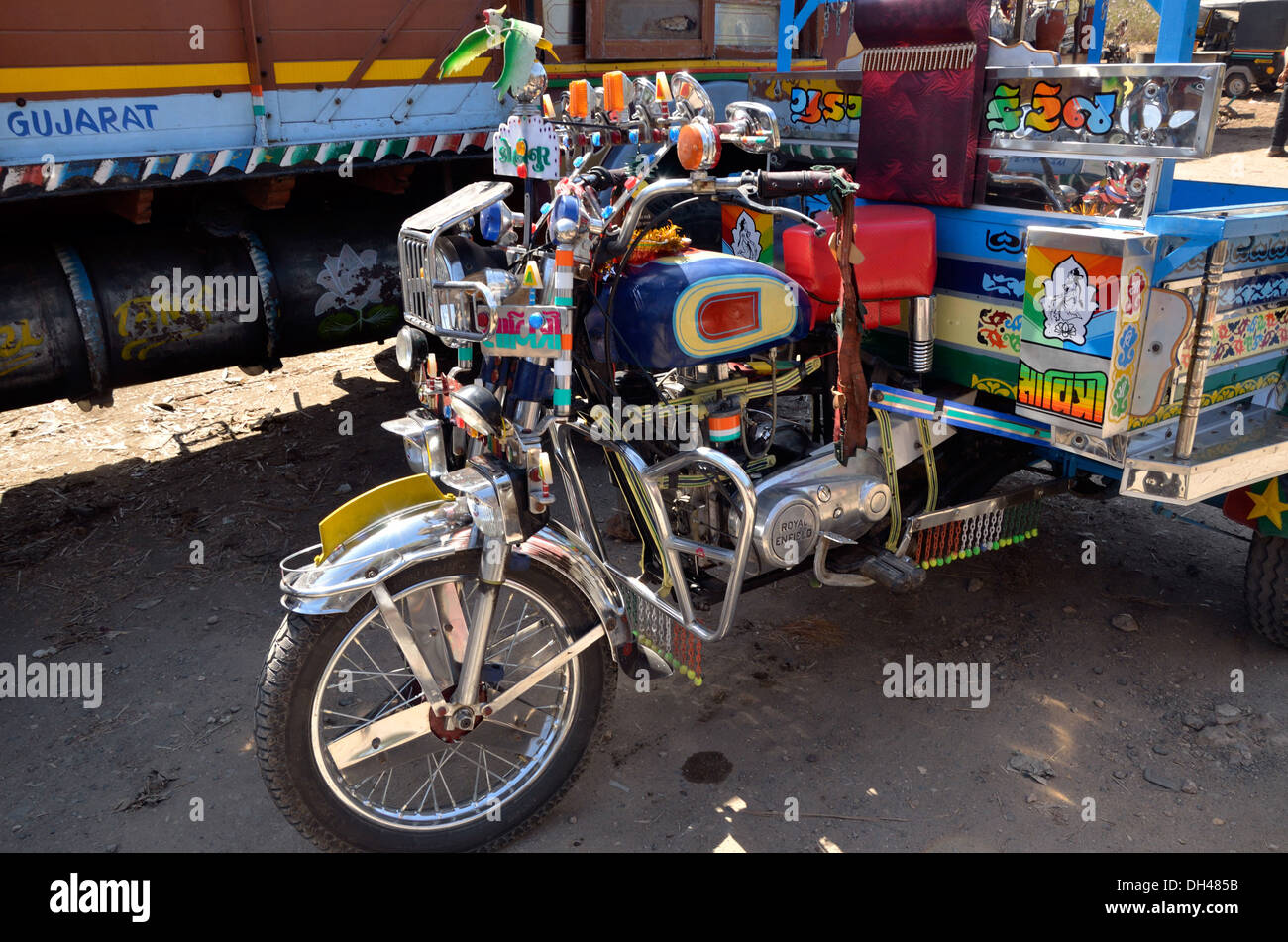 Auto rickshaw taxi decorated Porbandar Gujrat India Asia Stock Photo ...