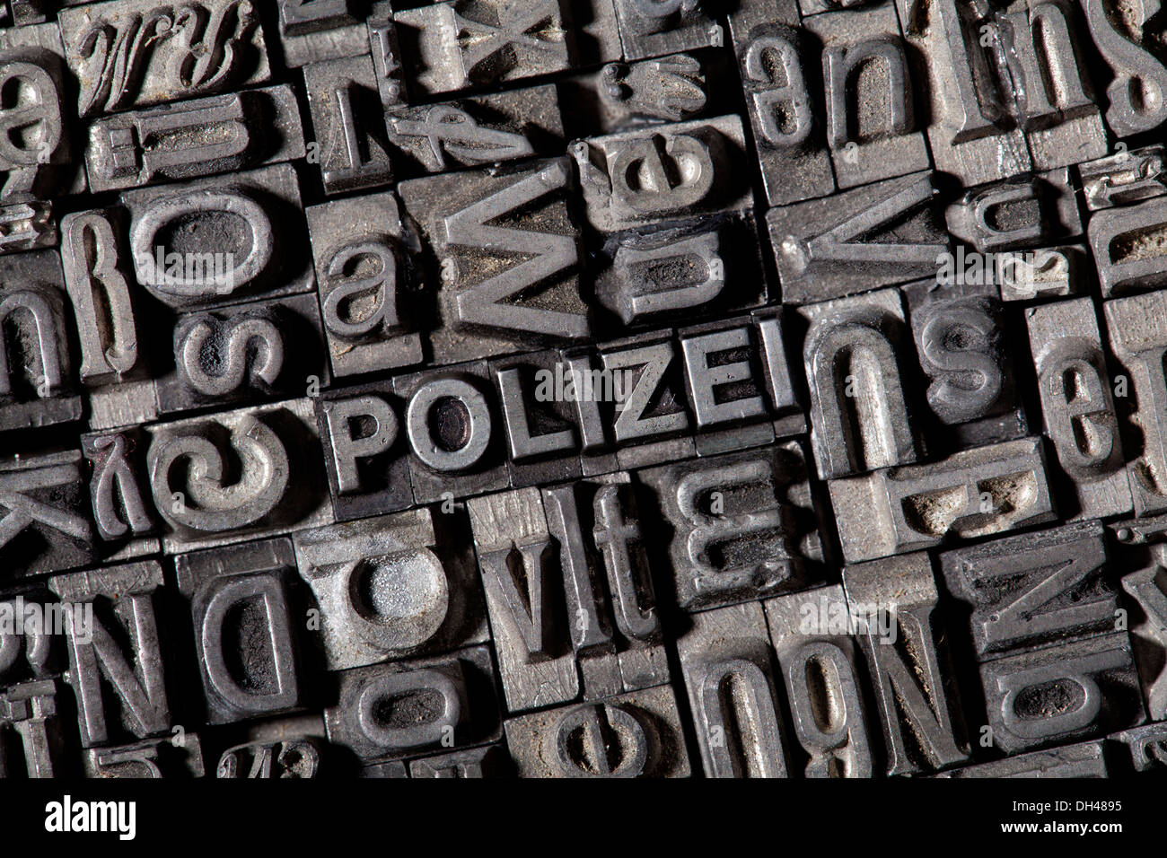 Old lead letters forming the word "POLIZEI", German for "POLICE Stock ...