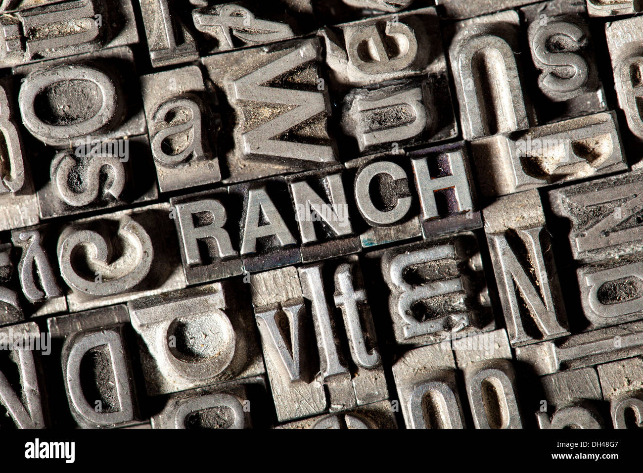 Old lead letters forming the word "RANCH Stock Photo - Alamy