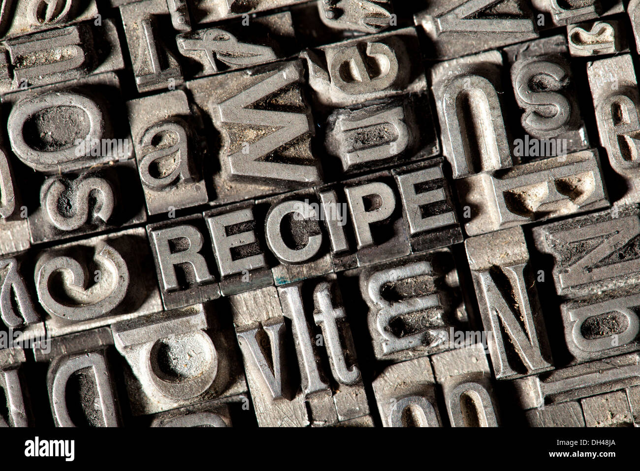 Old lead letters forming the word "RECIPE" Stock Photo - Alamy