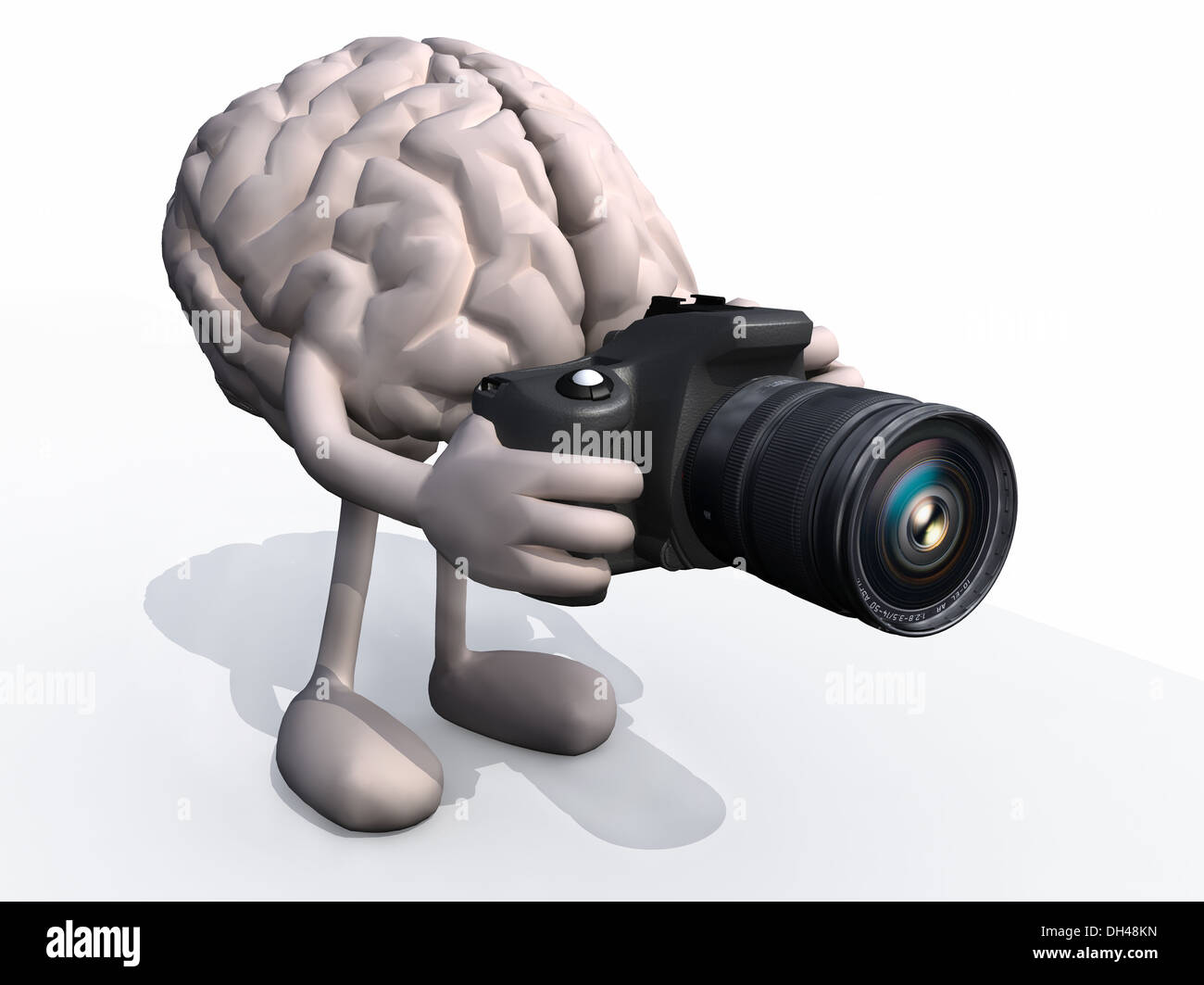 human brain with arms, legs and digital photo camera while framing ...