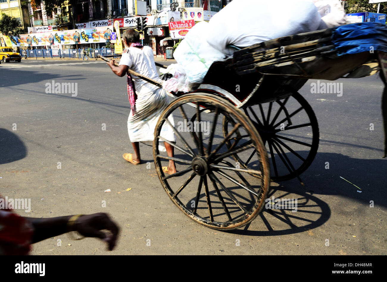 hand rickshaw puller on Mohammed Ali road at kolkata West Bengal India ...