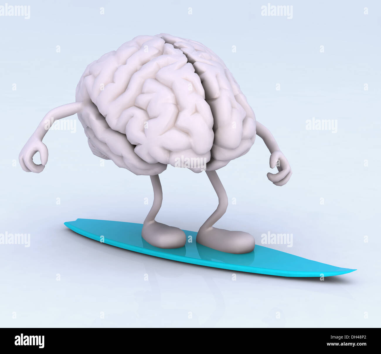 human brain with arms and legs on surf board, 3d illustration Stock ...