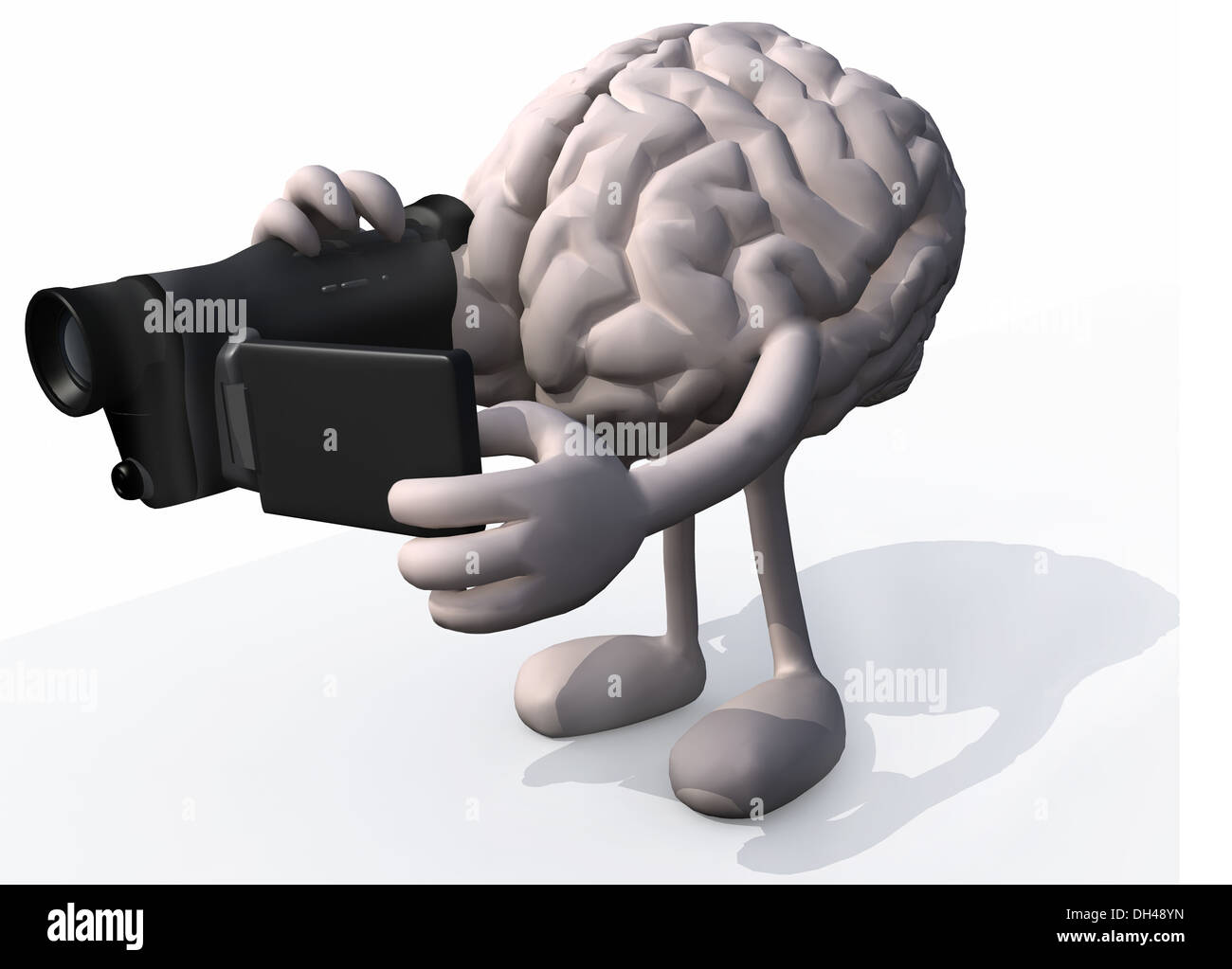 human brain with arms, legs and digital video camera while framing ...