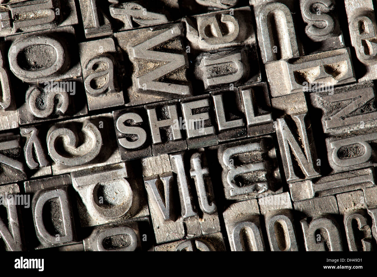 Old lead letters forming the word SHELL Stock Photo - Alamy