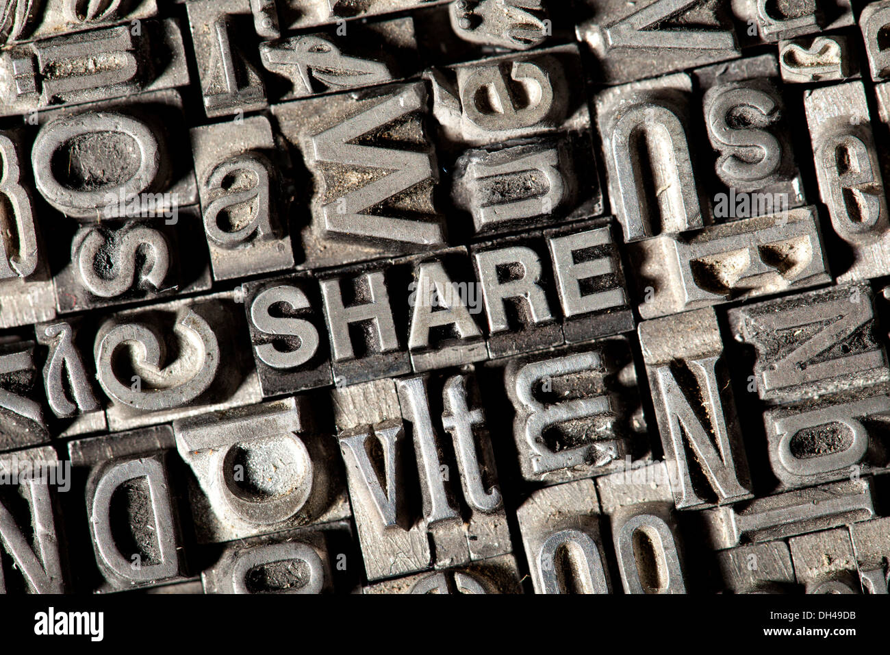 Old lead letters forming the word SHARE Stock Photo - Alamy