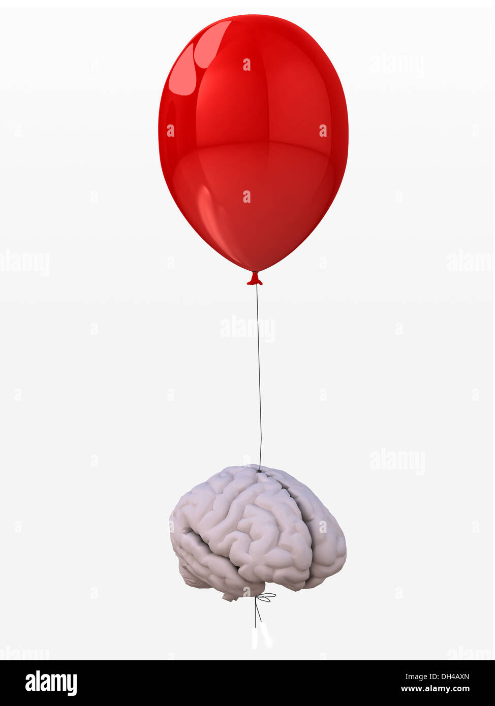 human brain tied to a red balloon that flies, 3d illustration Stock ...