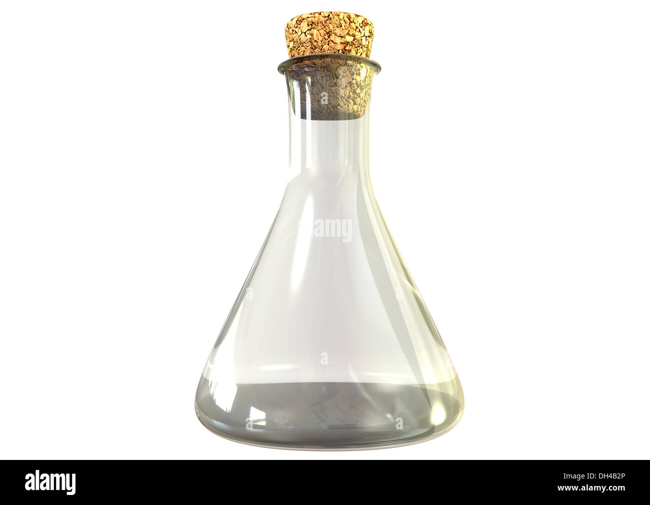 A regular chemistry glass bottle with a cork on an isolated background ...