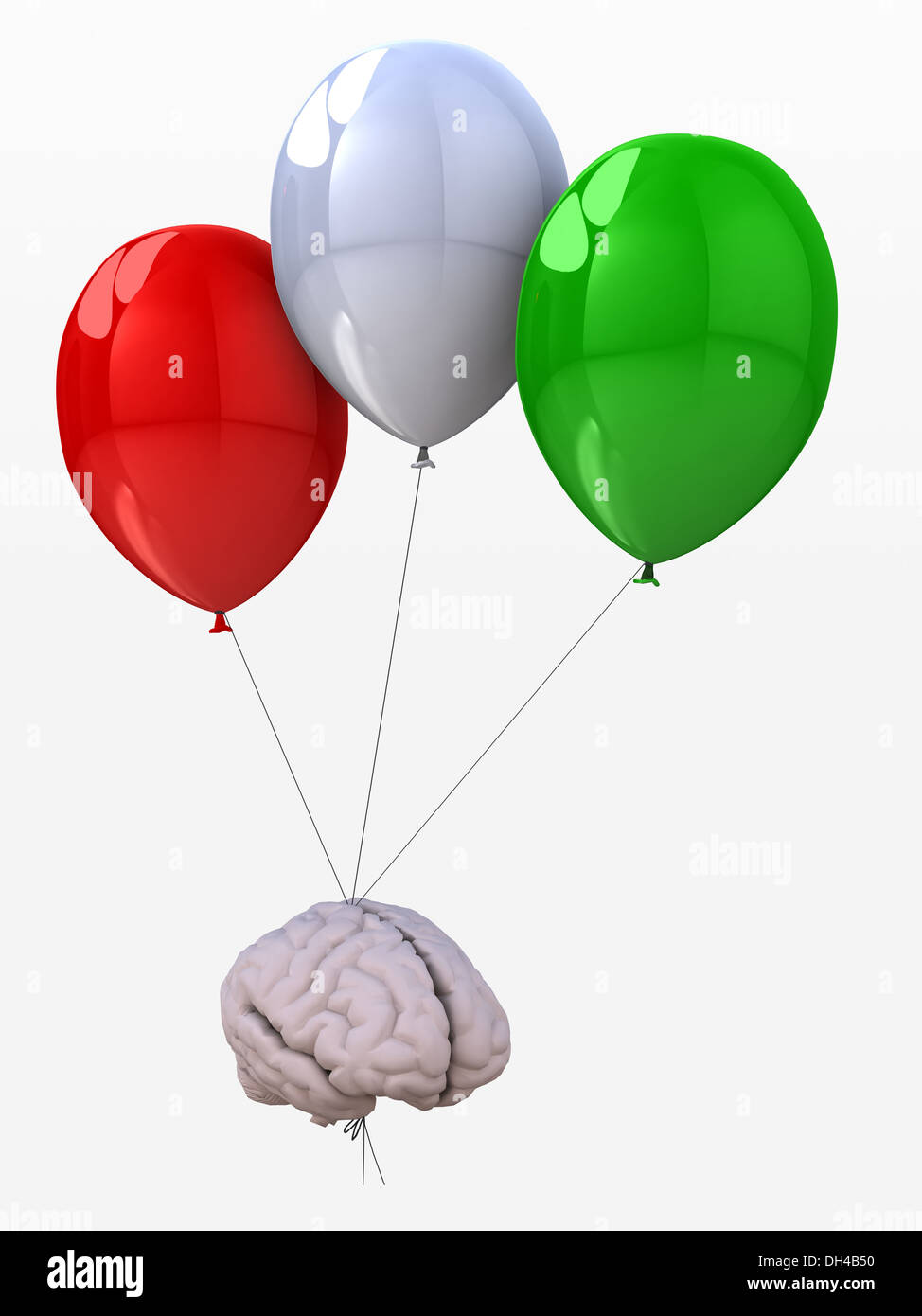 human brain tied to a balloons that flies, 3d illustration Stock Photo ...