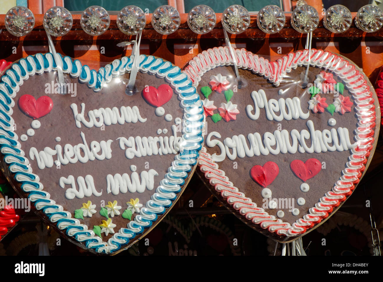Gingerbread hearts at the Oktoberfest in Munich, Bavaria, Germany Stock ...