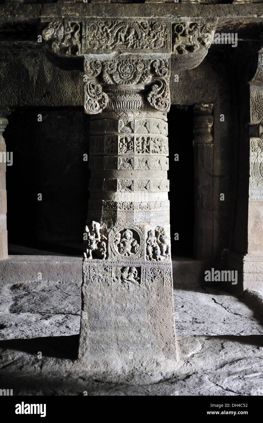 Decorative pillar in ellora caves aurangabad maharashtra india Asia ...