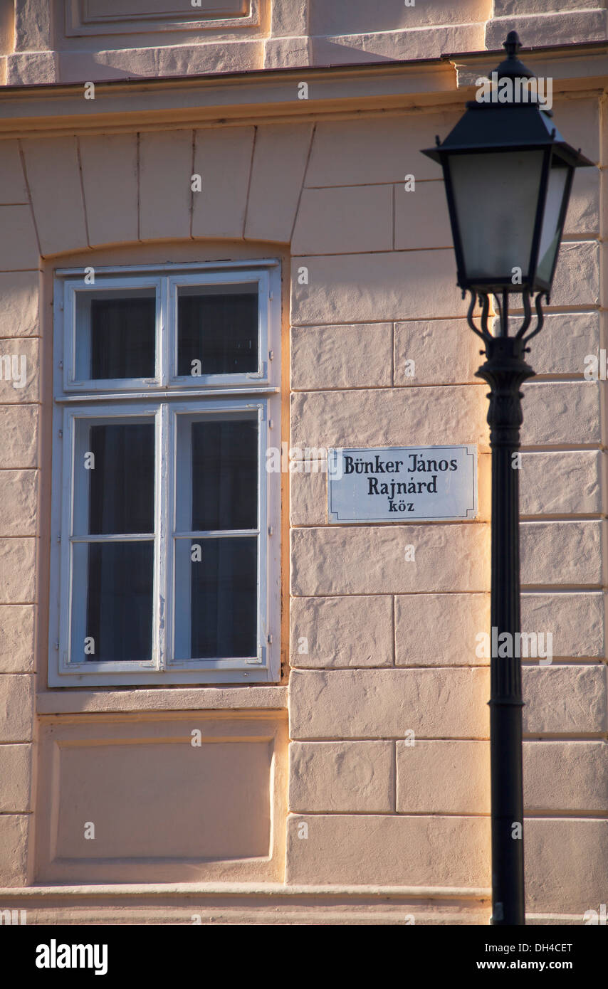 Street sign and architecture, Sopron, Western Transdanubia, Hungary ...