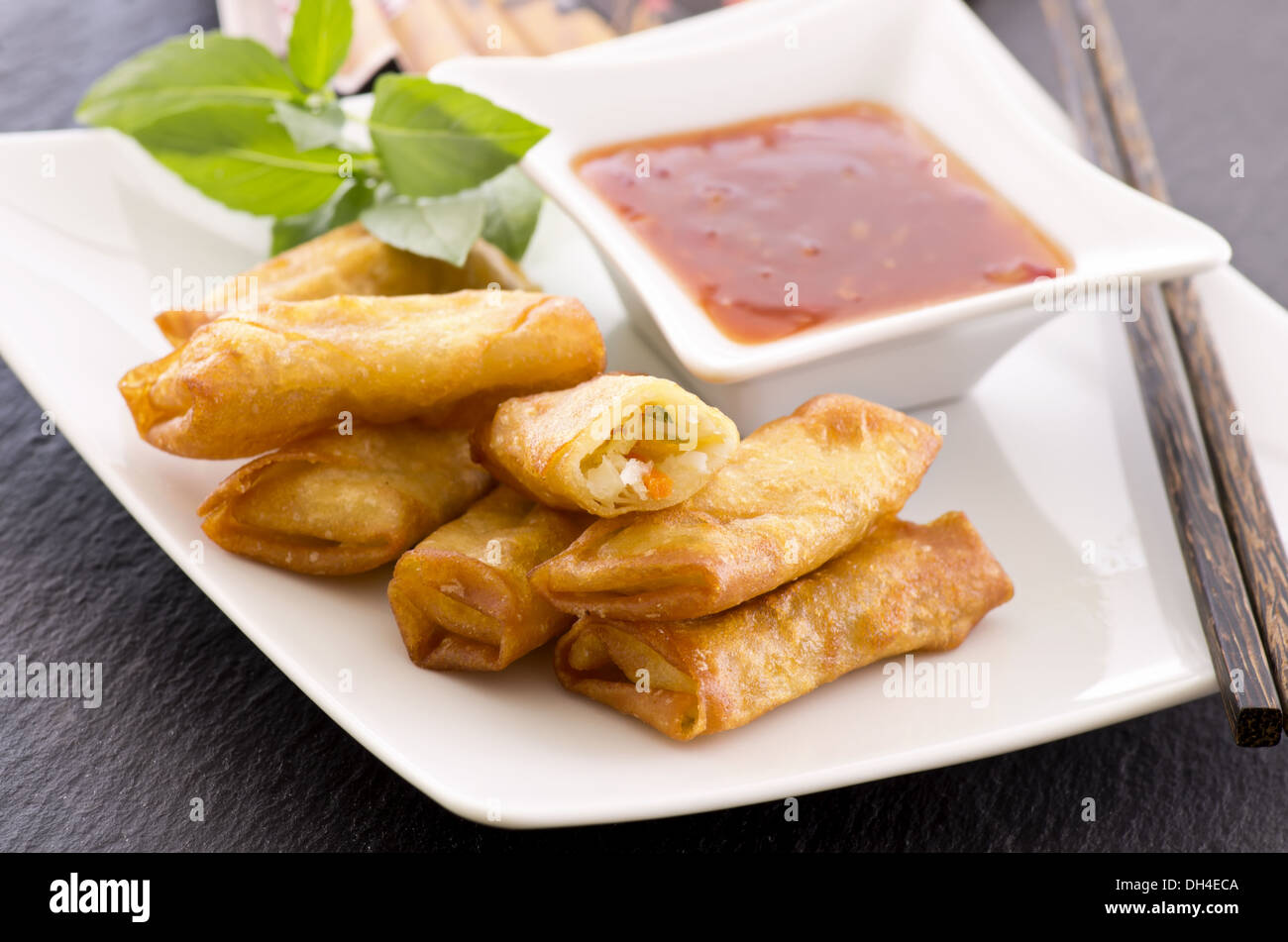 spring rolls with sauce Stock Photo - Alamy