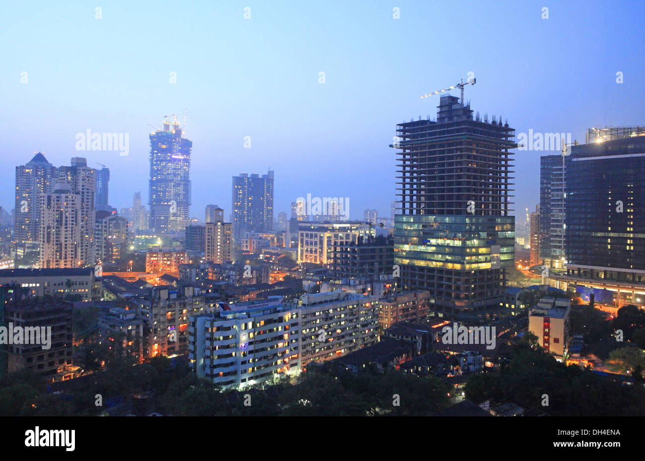 aerial view of buildings after sunset at night in bombay mumbai india ...
