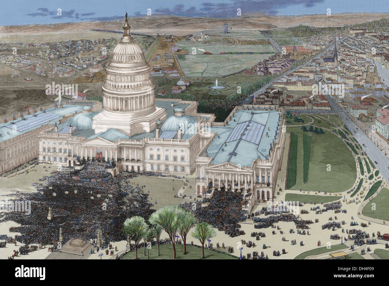 Aerial view of united states capitol and washington hi-res stock ...