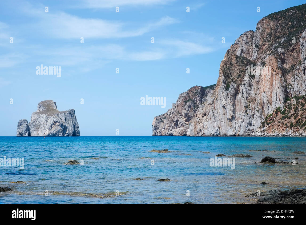 Pan di zucchero island from Masua beach on the west coast of Sardinia ...