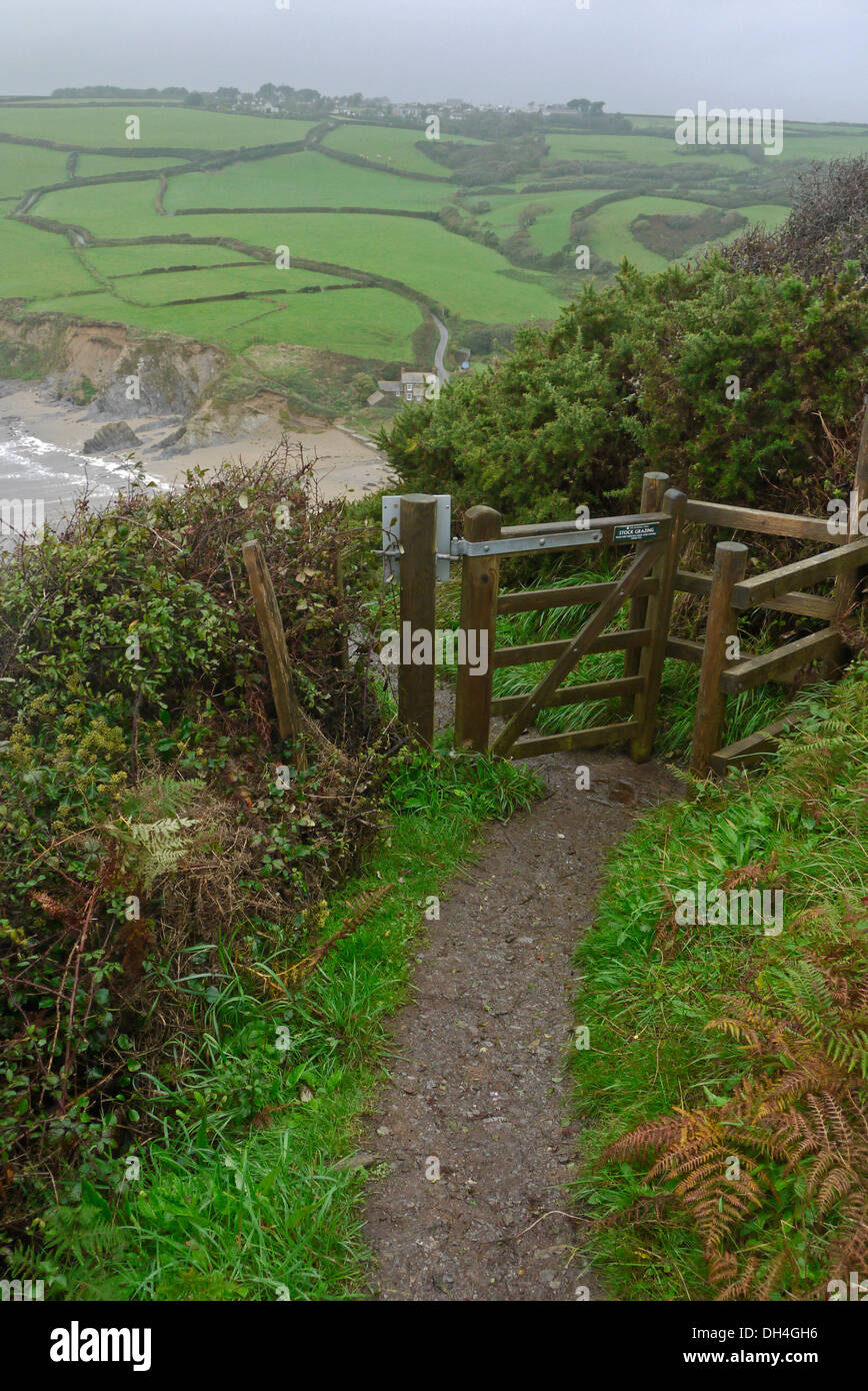 South West coast path near Boswinger, Cornwall, England, UK Stock Photo ...
