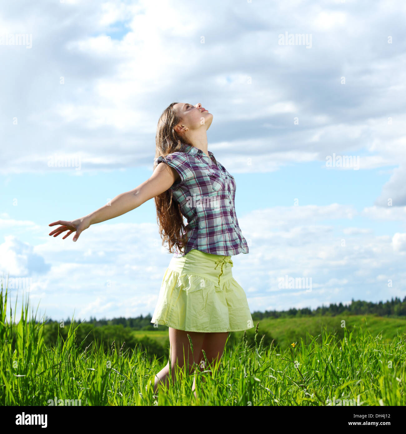 summer woman fly in blue sky Stock Photo - Alamy