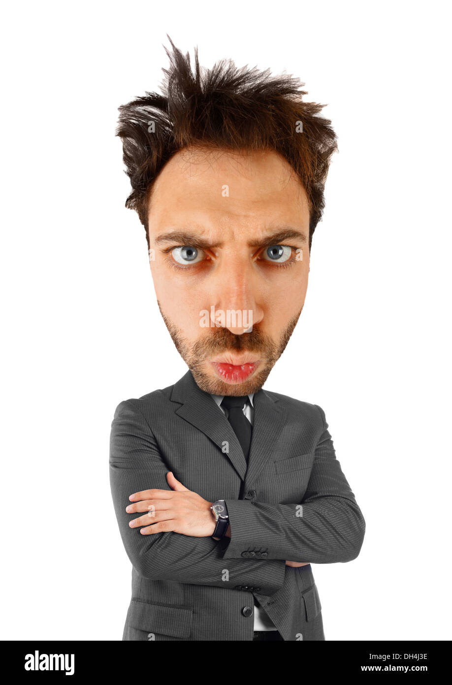 Handsome businessman with big head on white background Stock Photo - Alamy