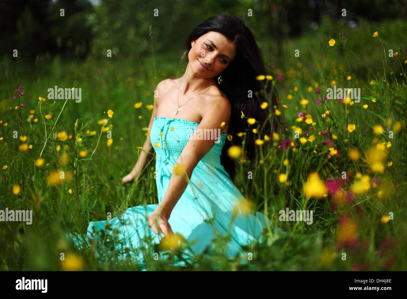 nature love woman on flower field Stock Photo - Alamy