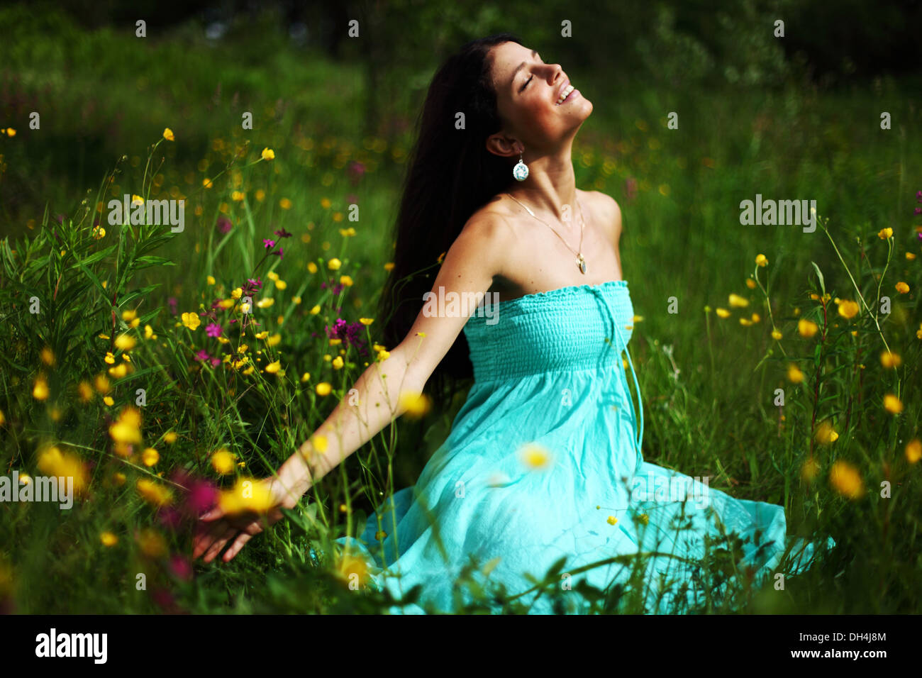nature love woman on flower field Stock Photo - Alamy