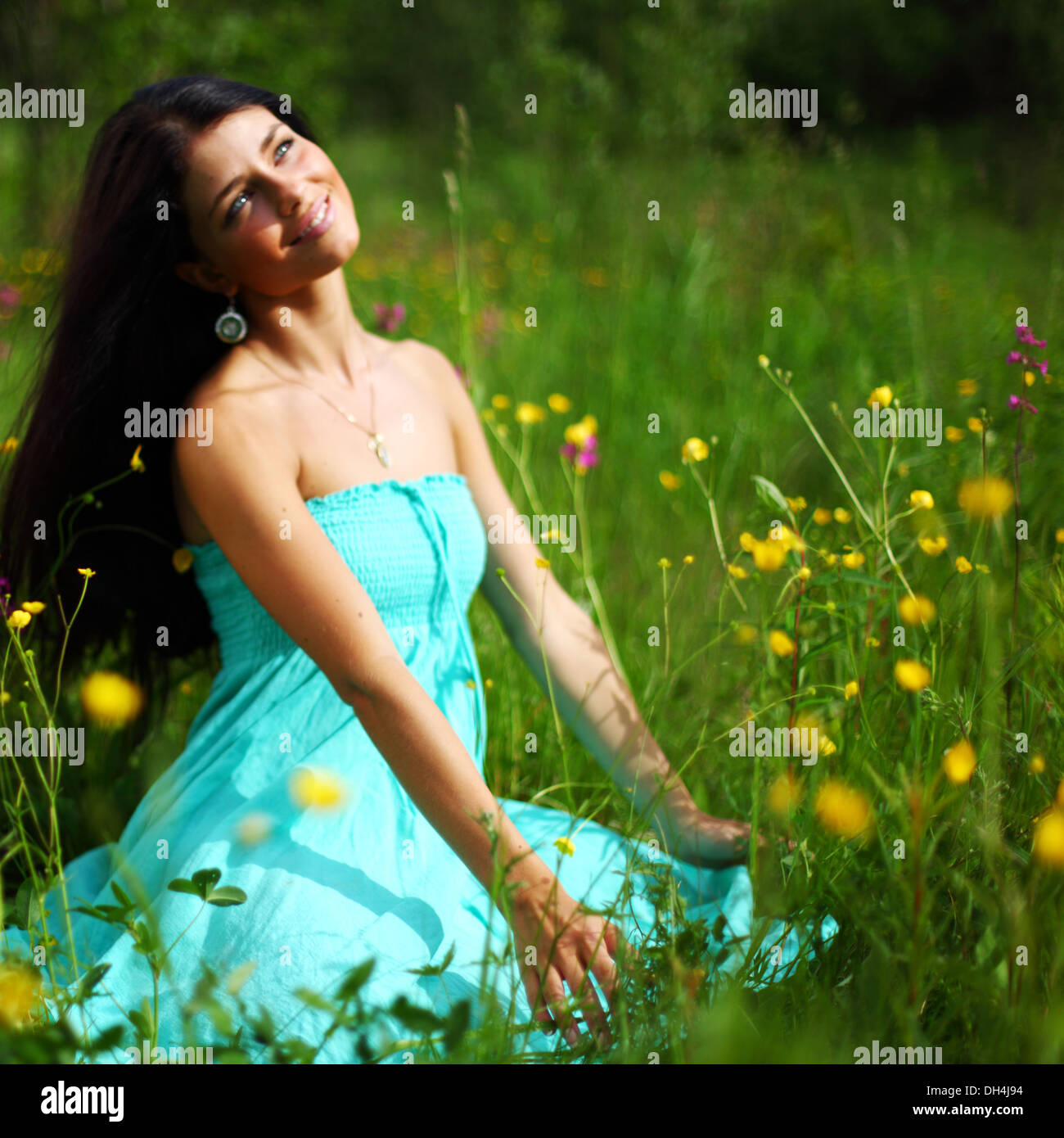 nature love woman on flower field Stock Photo - Alamy