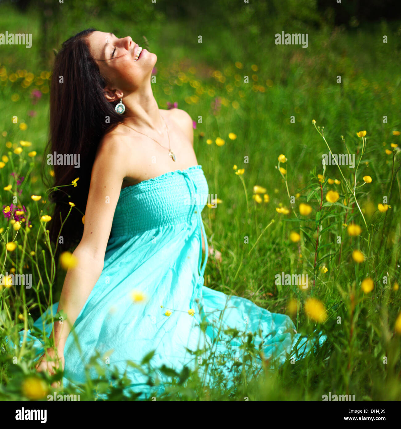 nature love woman on flower field Stock Photo - Alamy