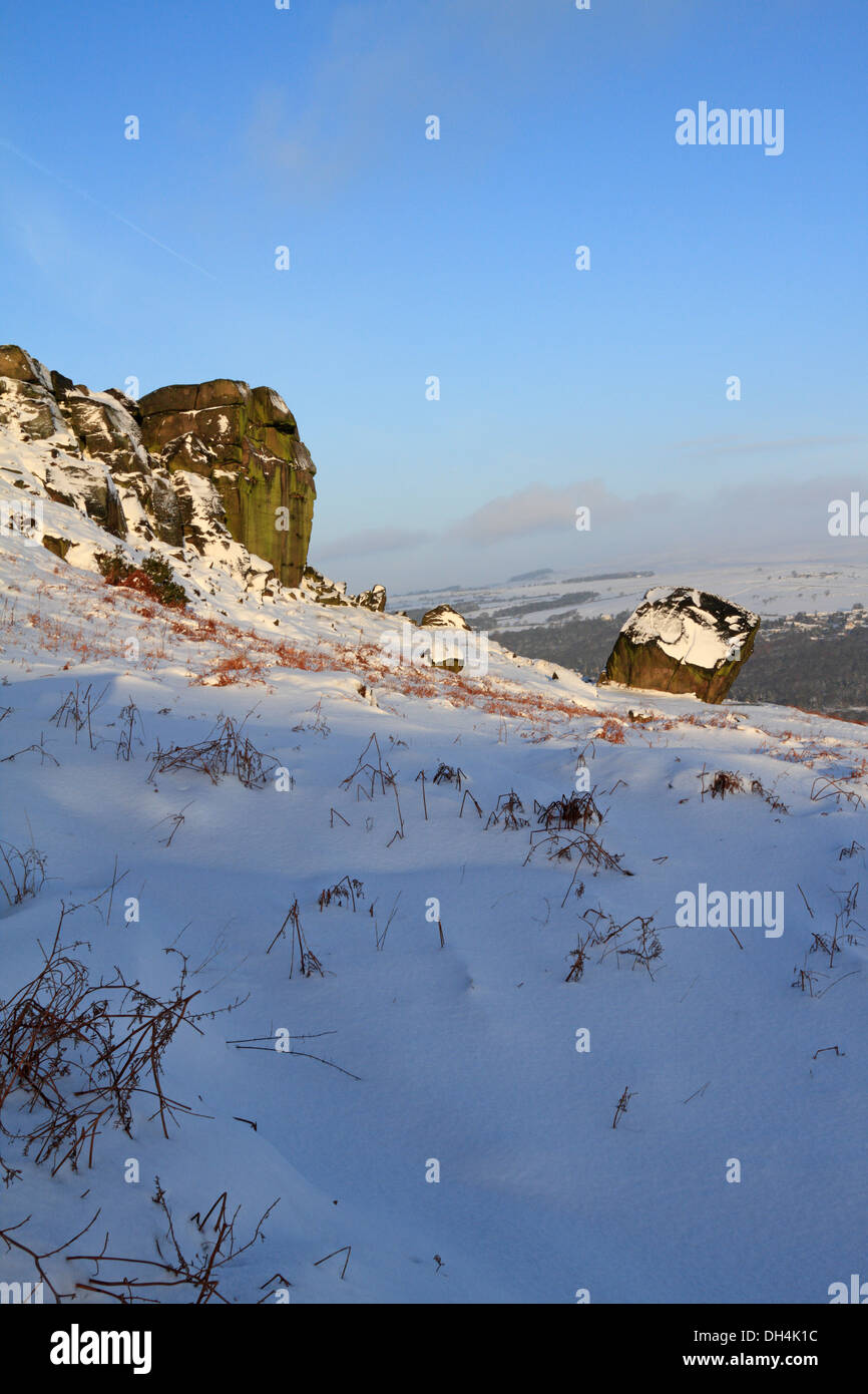 Cow and calf rocks ilkley moor winter hi-res stock photography and ...