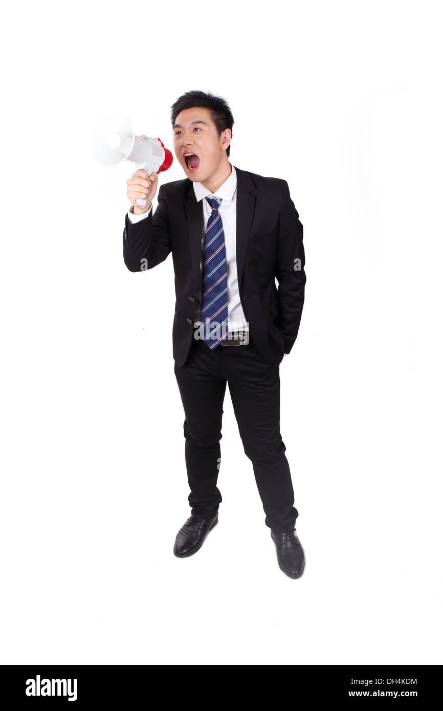 Standing holding communication megaphone authority hi-res stock ...