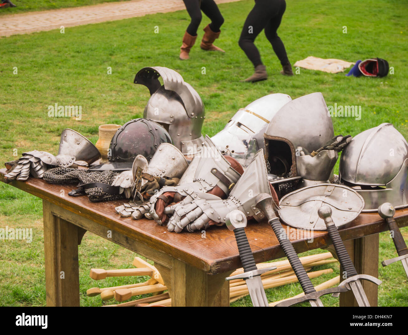 Knight's armoury used for a re-enactment at a medieval castle Stock ...