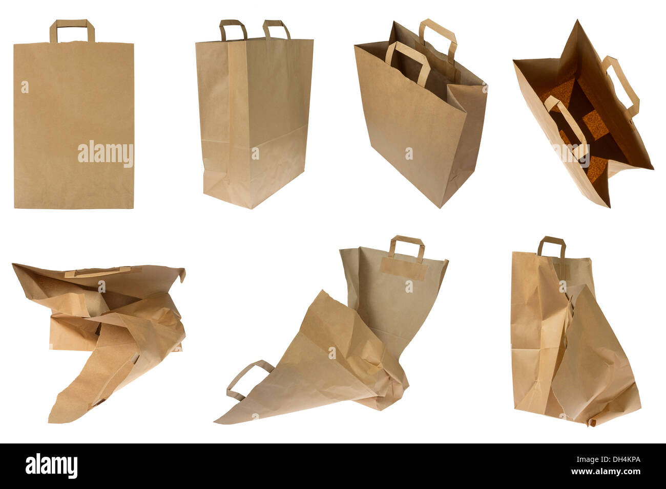 Collection of brown Paper bags in different views and angels isolated ...