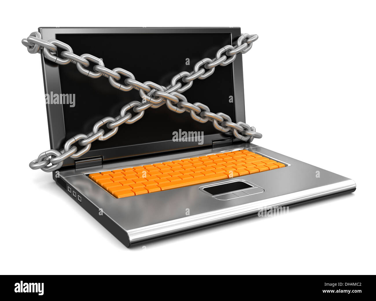 Laptop and chain (clipping path included Stock Photo - Alamy