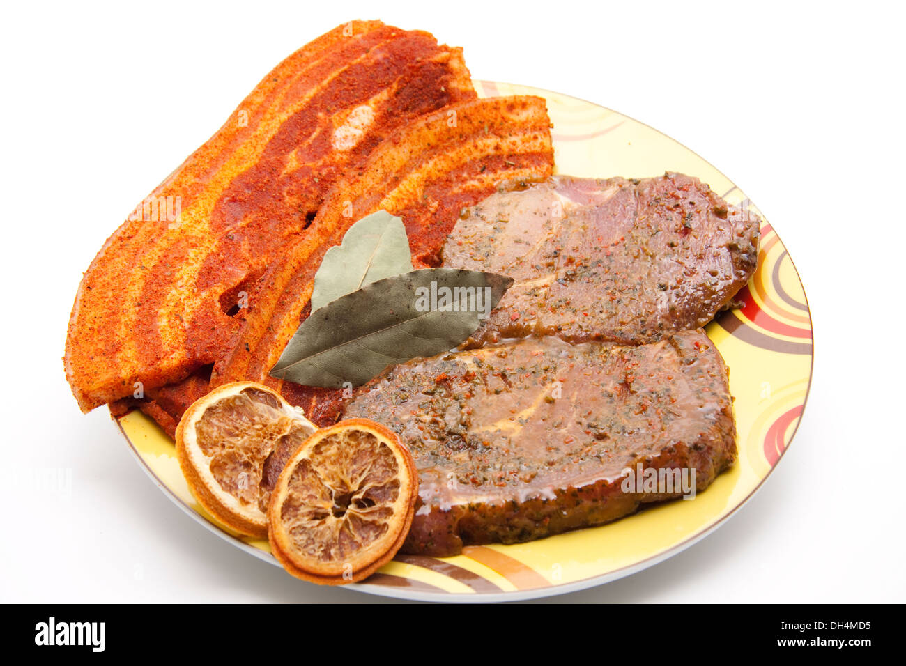 Spice steaks with belly meat Stock Photo - Alamy