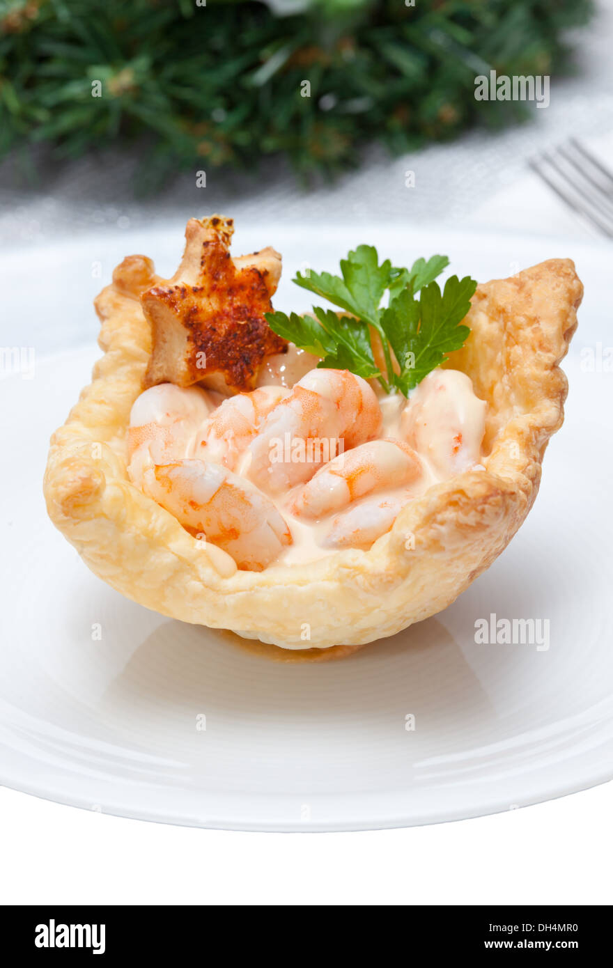 Shrimp cocktail in the puff pastry on christmas table Stock Photo - Alamy