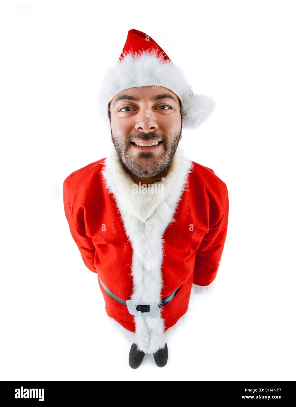 Surprised man as santa claus on white background Stock Photo - Alamy