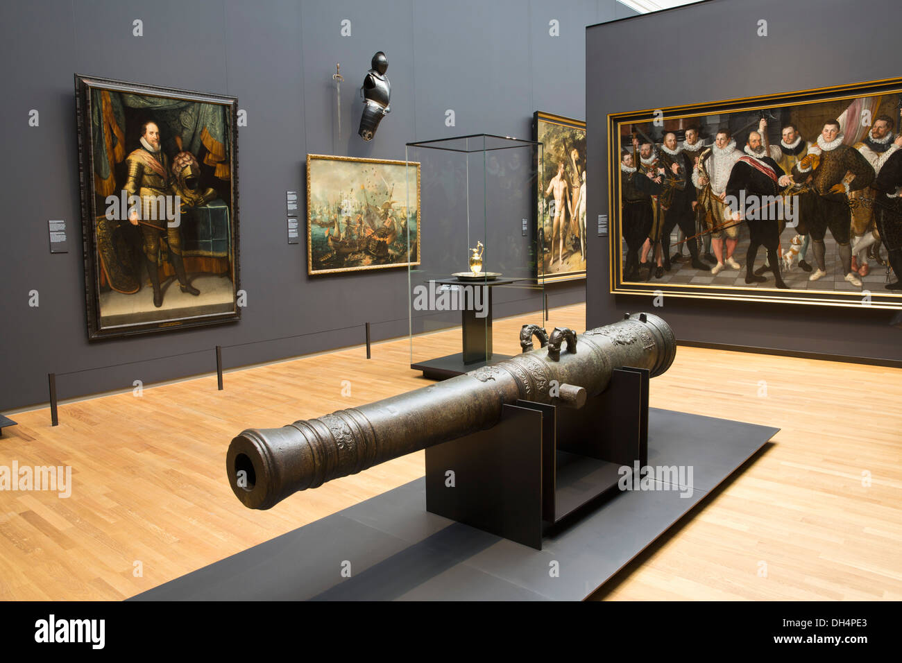 Netherlands, Amsterdam, Rijksmuseum. Cannon of 16th century battle ship ...