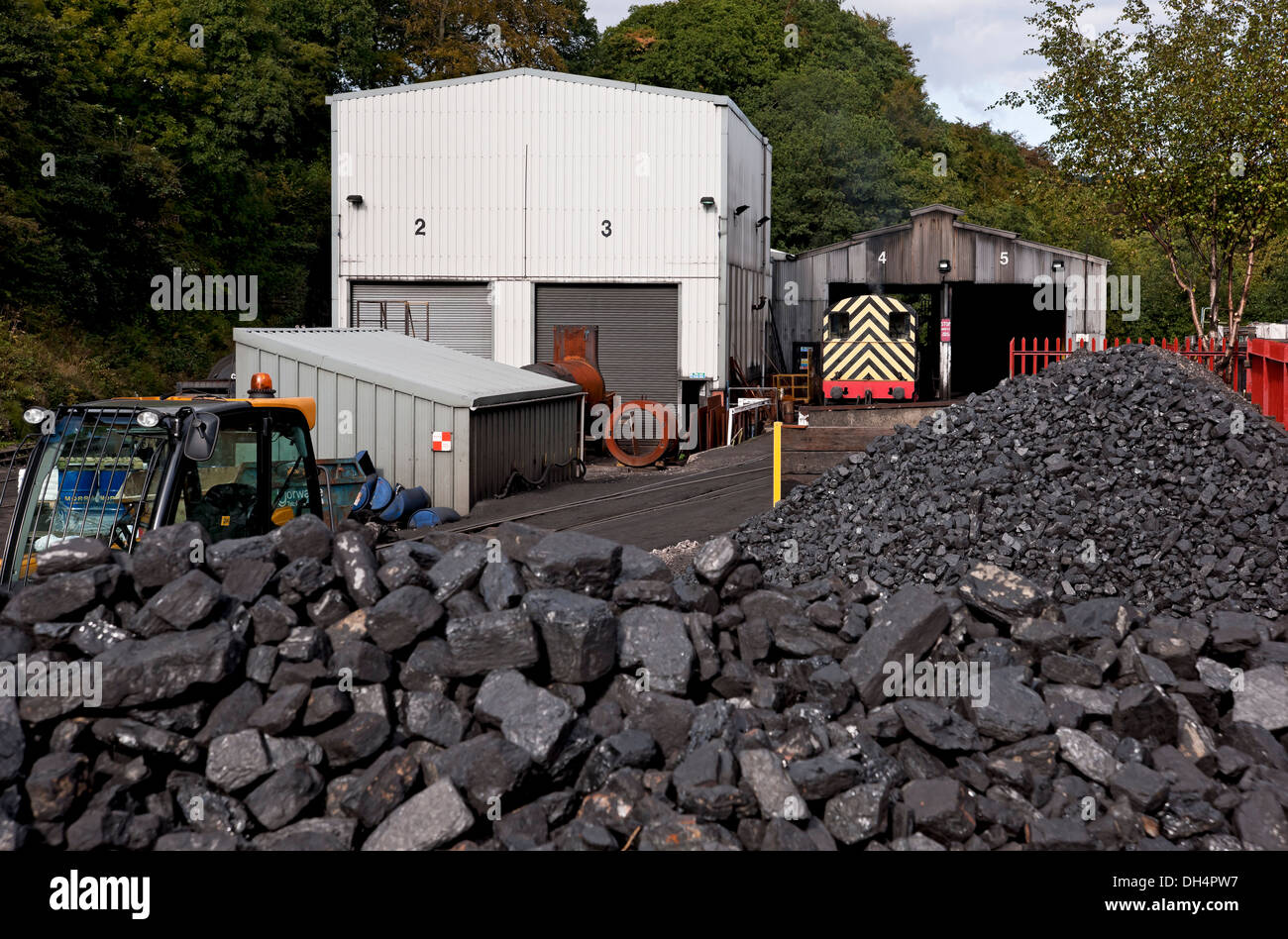 Engine sheds shed and coal heap heaps at Grosmont depot railway train ...