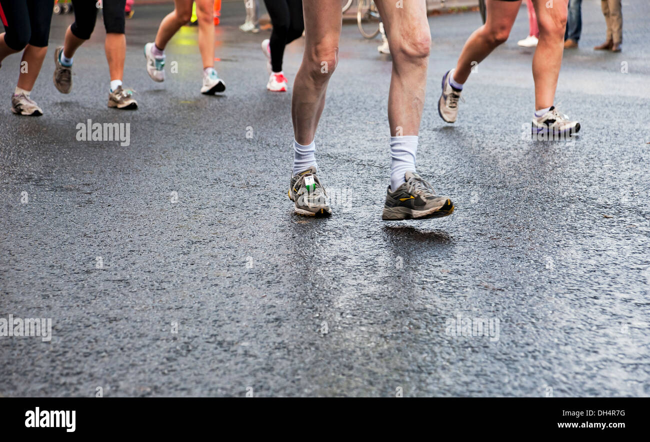 Detail close up of runners feet people running in marathon York North ...