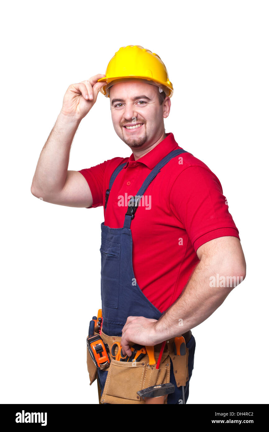portrait of caucasian handyman isolated on white background Stock Photo ...
