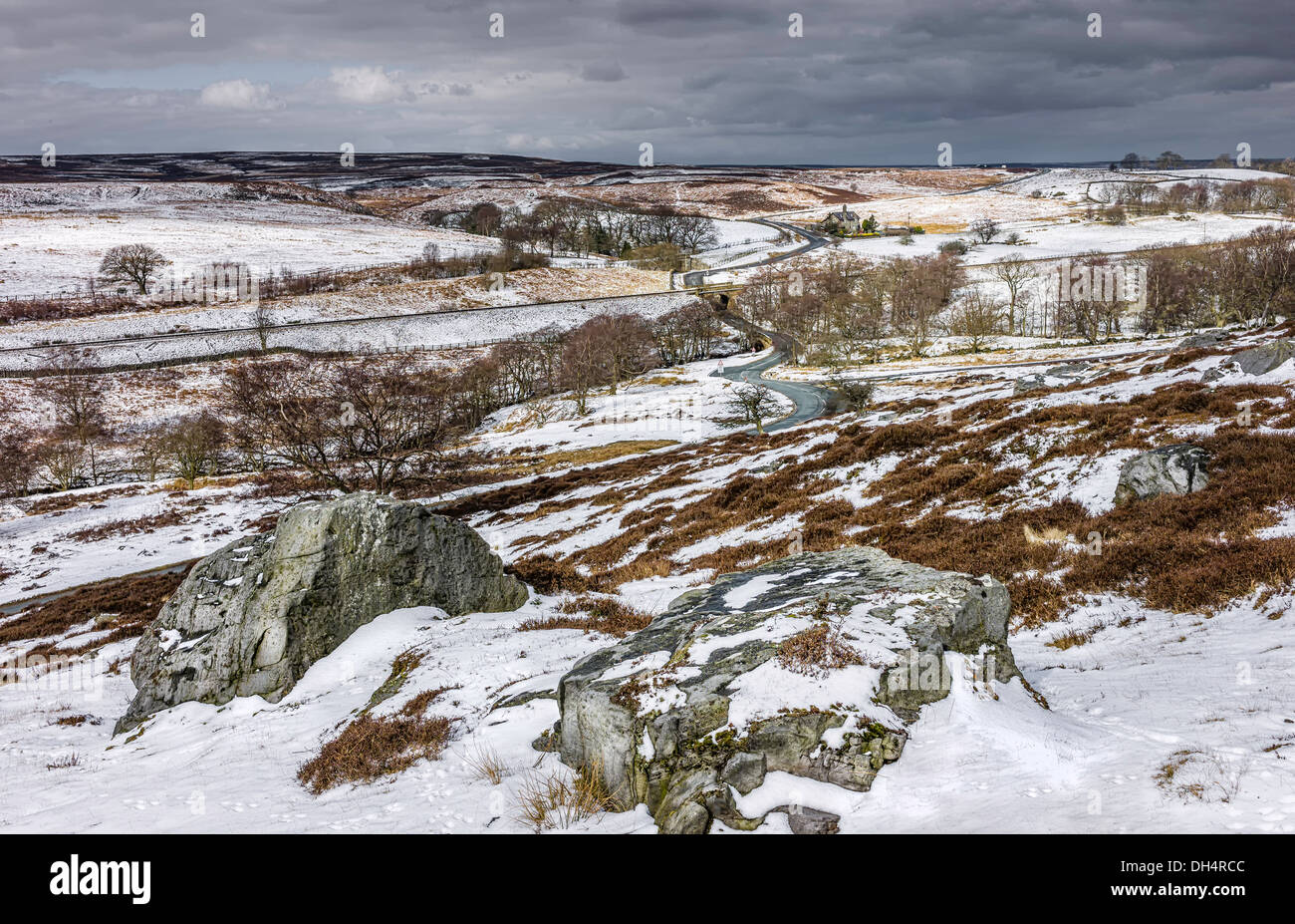 North York Moors and the rugged landscape after a heavy snowstorm near ...