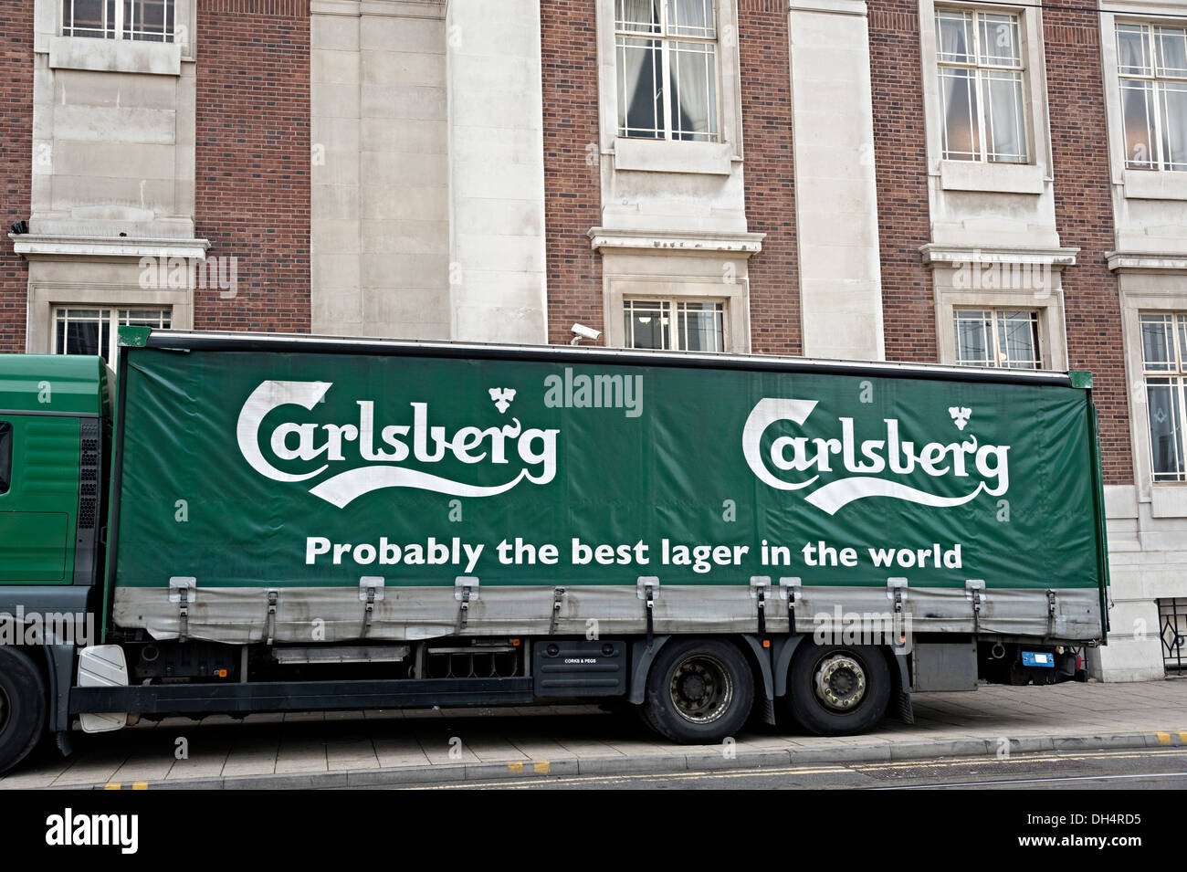 green carlsberg beer lorry delivering in nottingham Stock Photo - Alamy